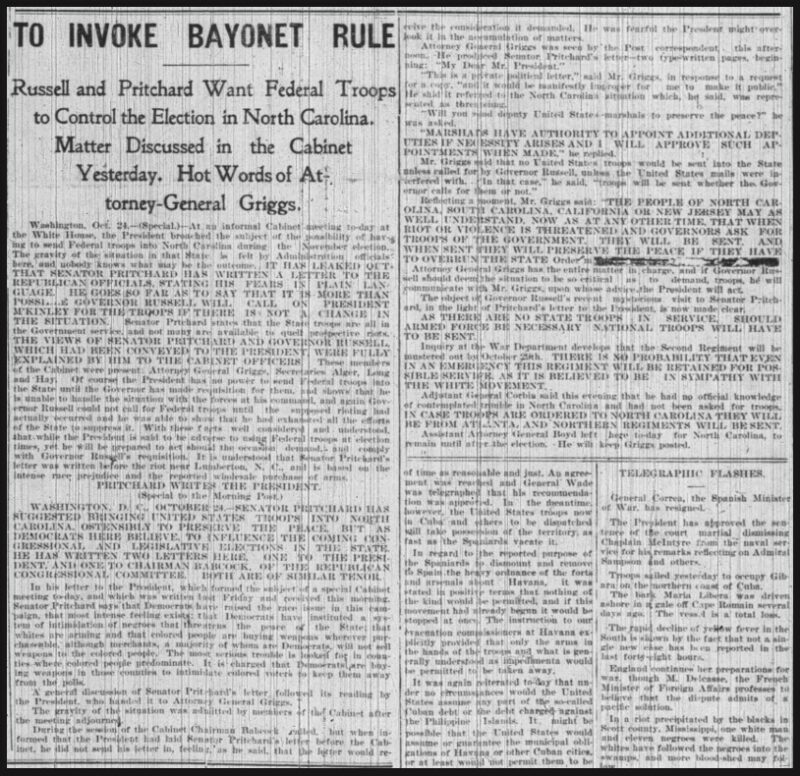 October 21, 1898: Senator Pritchard’s Letter - Asheville Museum of History